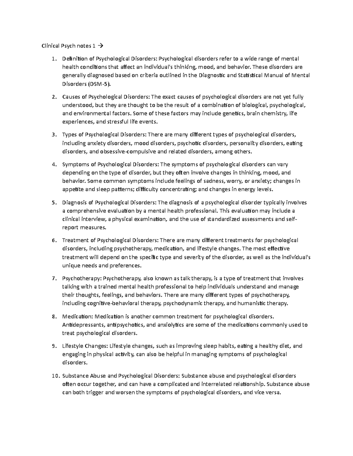 Clinical Psych Notes 1 - These disorders are generally diagnosed based ...