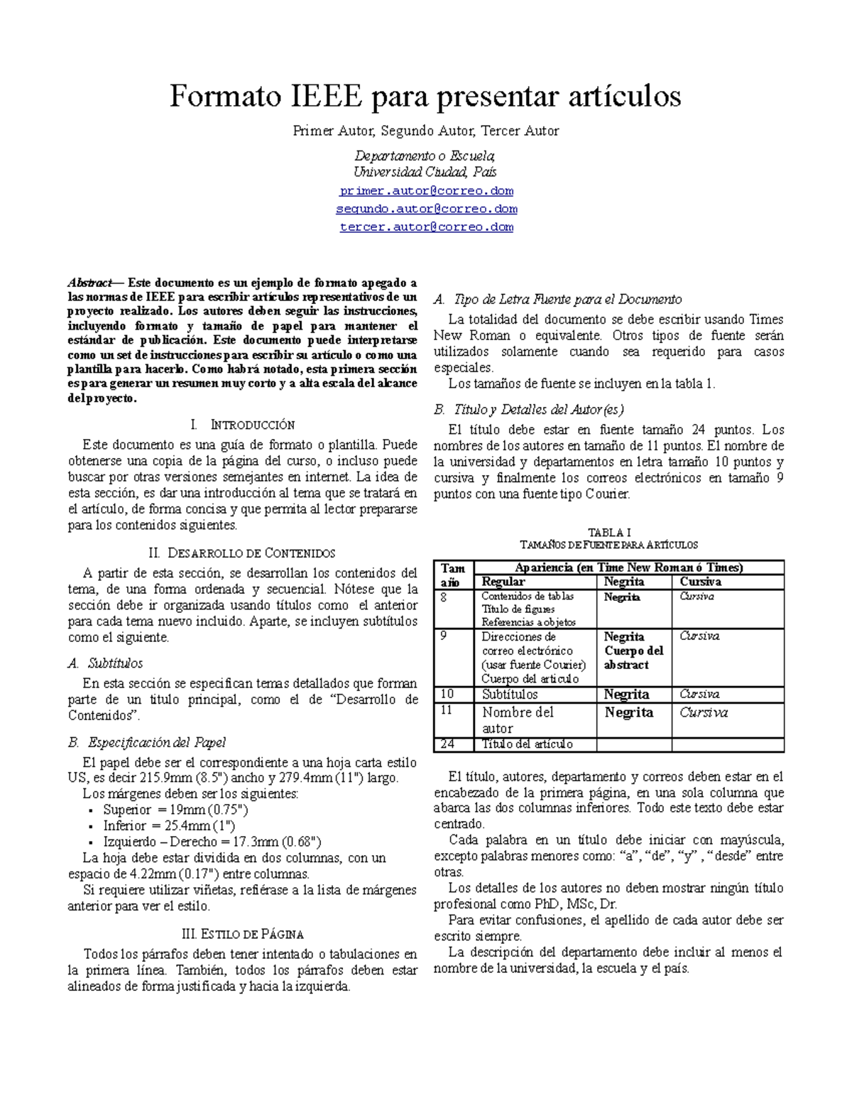 Formato Guia Normas IEEE - Formato IEEE para presentar artículos Primer Autor, Segundo Autor ...