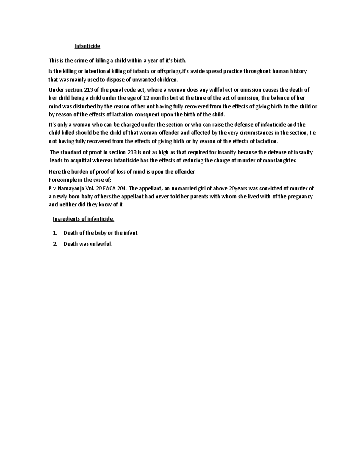 Infanticide-WPS Office - Infanticide This is the crime of killing a child within a year of it's ...