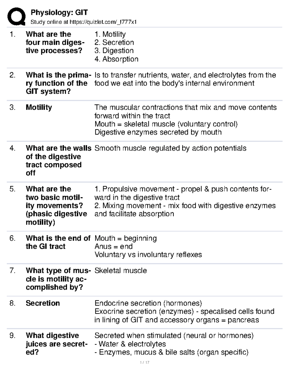 GIT flash cards 2 - Study online at quizlet/_f777x What are the four main diges- tive processes ...