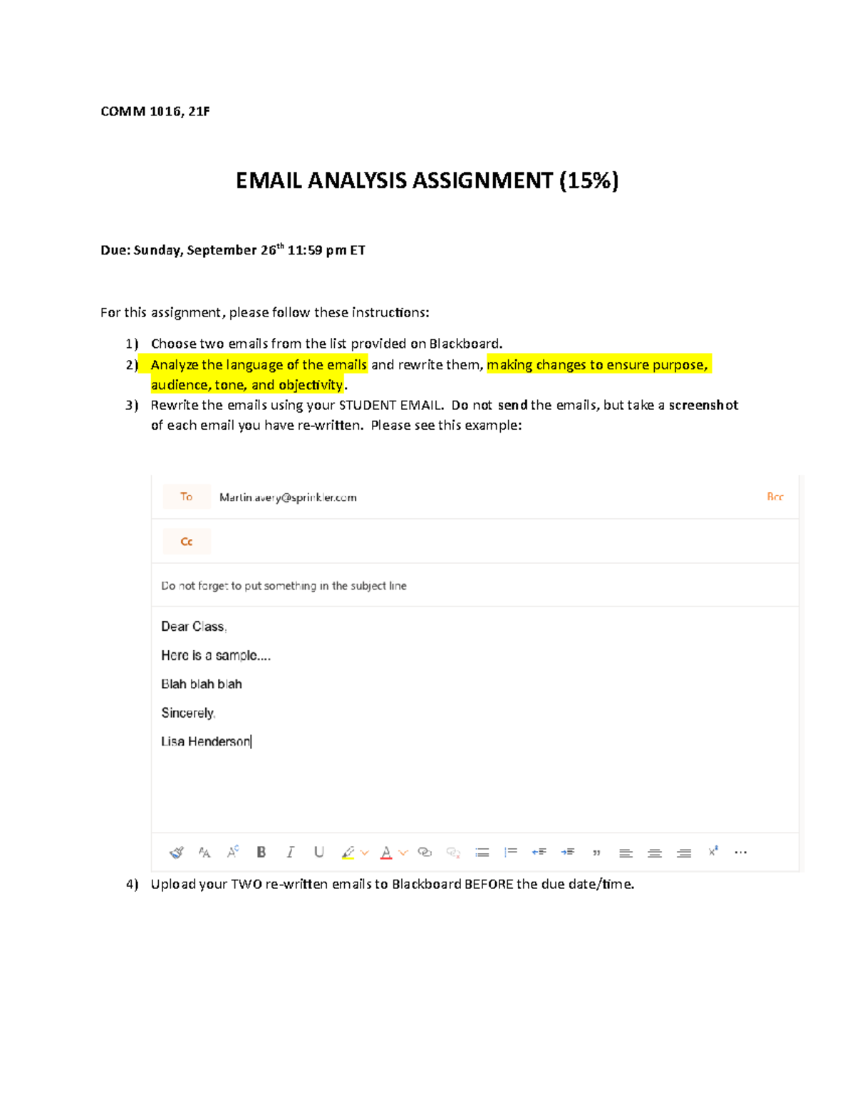 COMM 1016 Email Analysis Assignment - COMM 1016, 21F EMAIL ANALYSIS ...