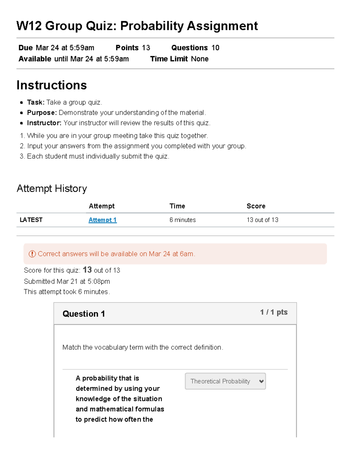 W12 Group Quiz Probability Assignment Math for the Real World - W12 Group Quiz: Probability ...