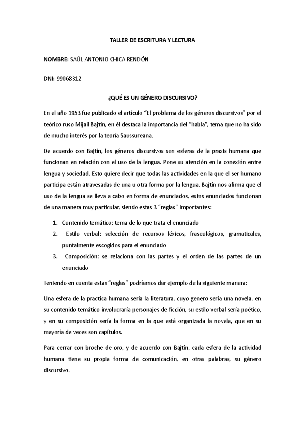 Taller DE Escritura Y Lectura 4 - TALLER DE ESCRITURA Y LECTURA NOMBRE ...