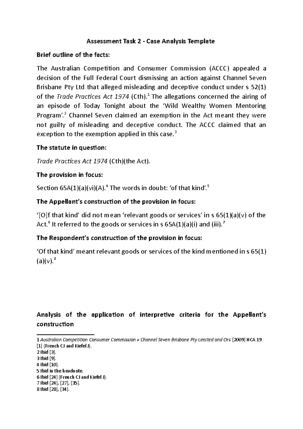 Assessment Task 2 - Model Answer - Assessment Task 2 - Case Analysis ...