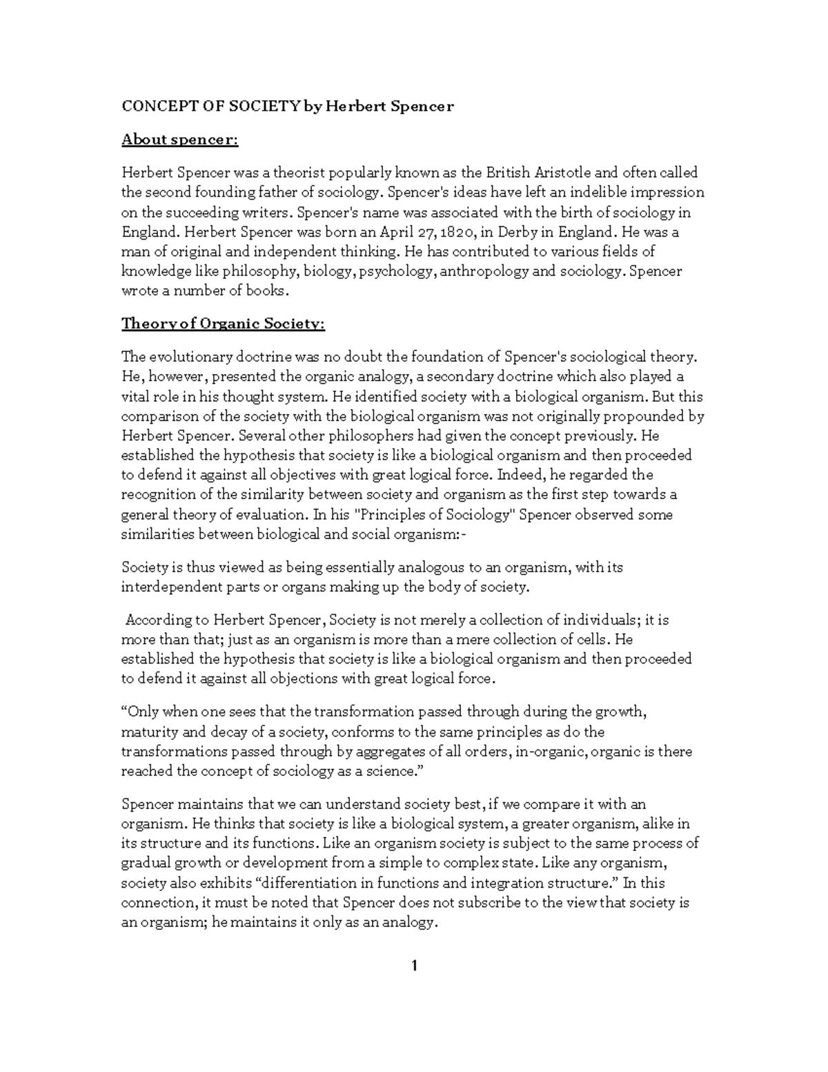 Concept of society by Herbert Spencer- introduction to sociology ...