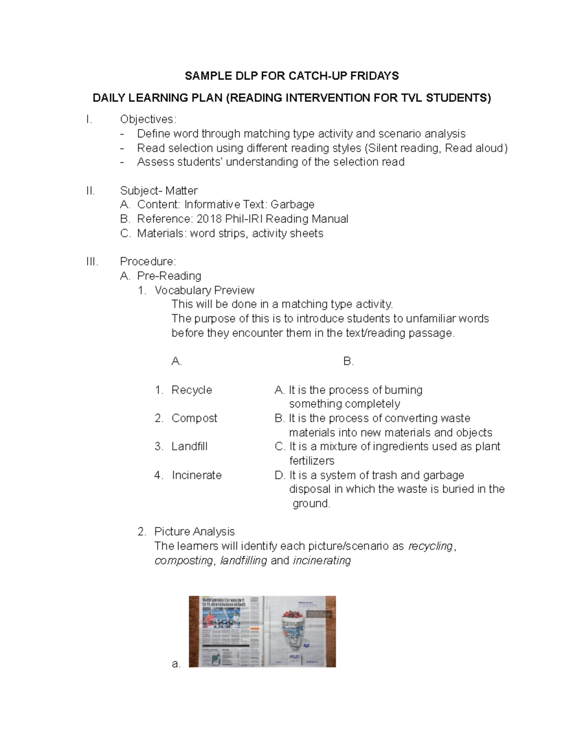 Sample DLP FOR Catch - SAMPLE DLP FOR CATCH-UP FRIDAYS DAILY LEARNING ...