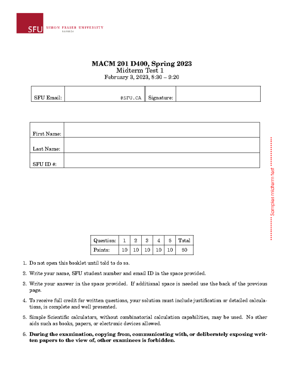 Sample midterm 1 - practic mid - ************ Samples midterm test ...
