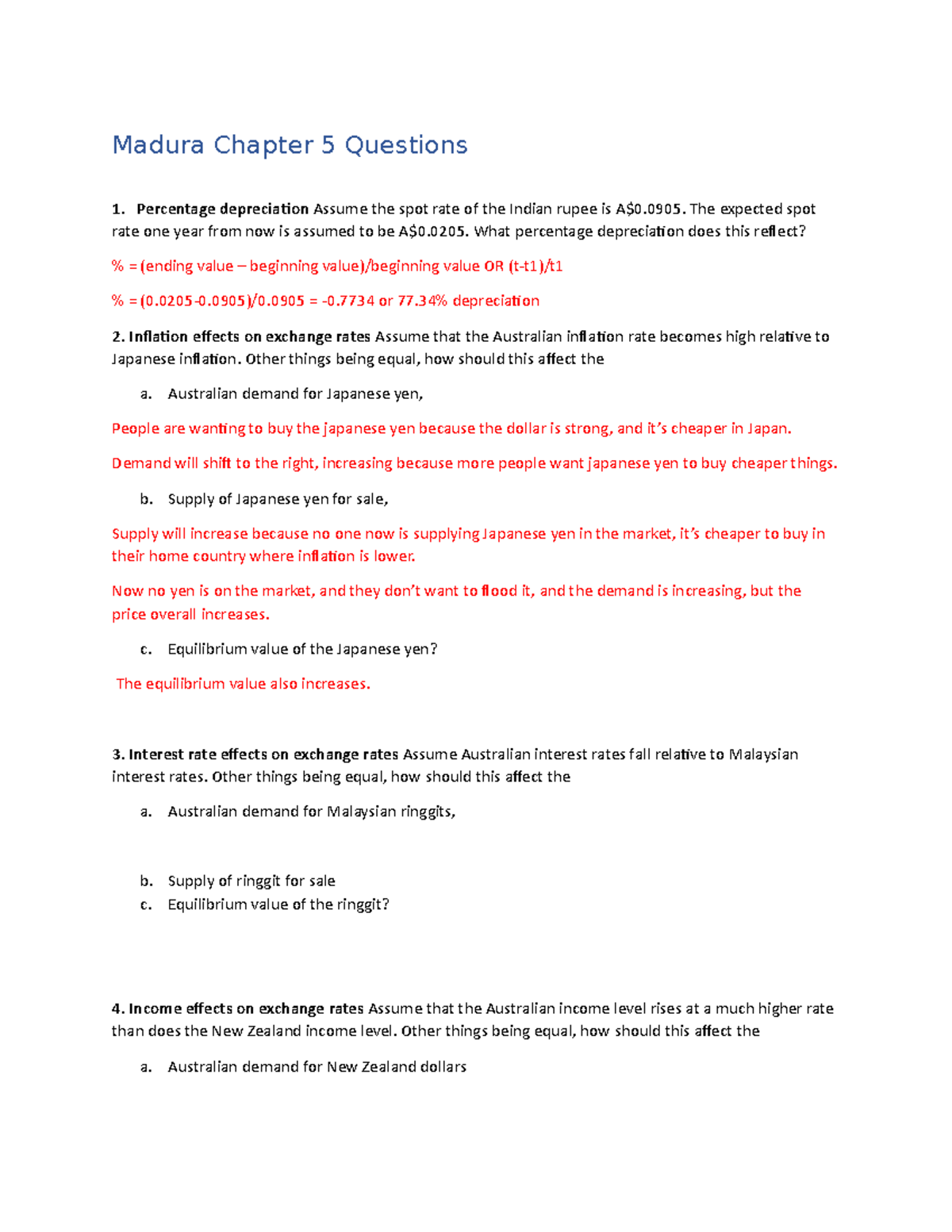 EFB240 - 7 - Tutorial answers for week 7. - Madura Chapter 5 Questions Percentage depreciation ...