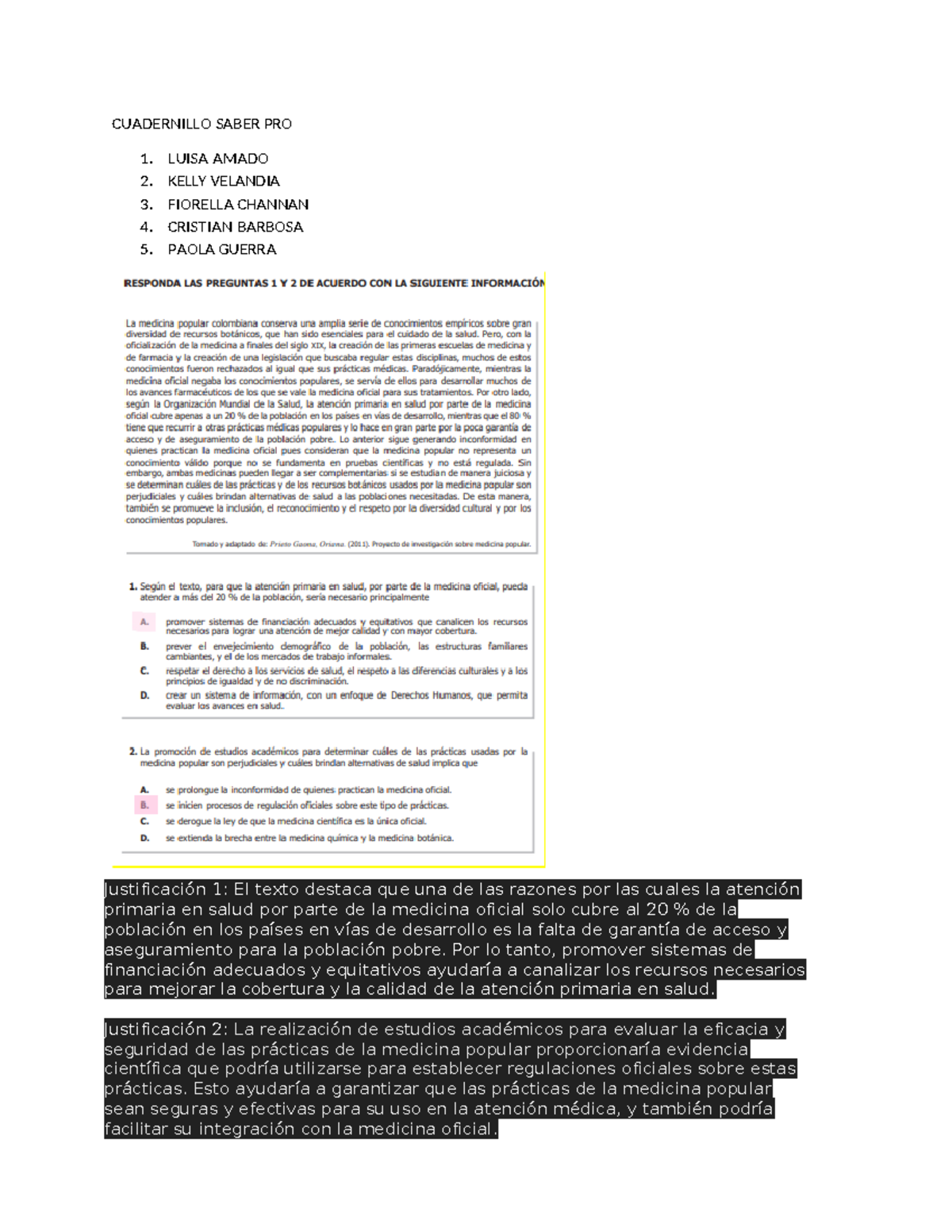 Cuadernillo Saber PRO Lectura - CUADERNILLO SABER PRO 1. LUISA AMADO 2 ...