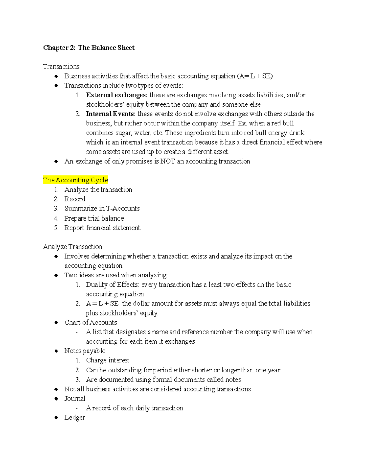 ACC 201 Chapter 2 - Chapter 2: The Balance Sheet Transactions Business ...