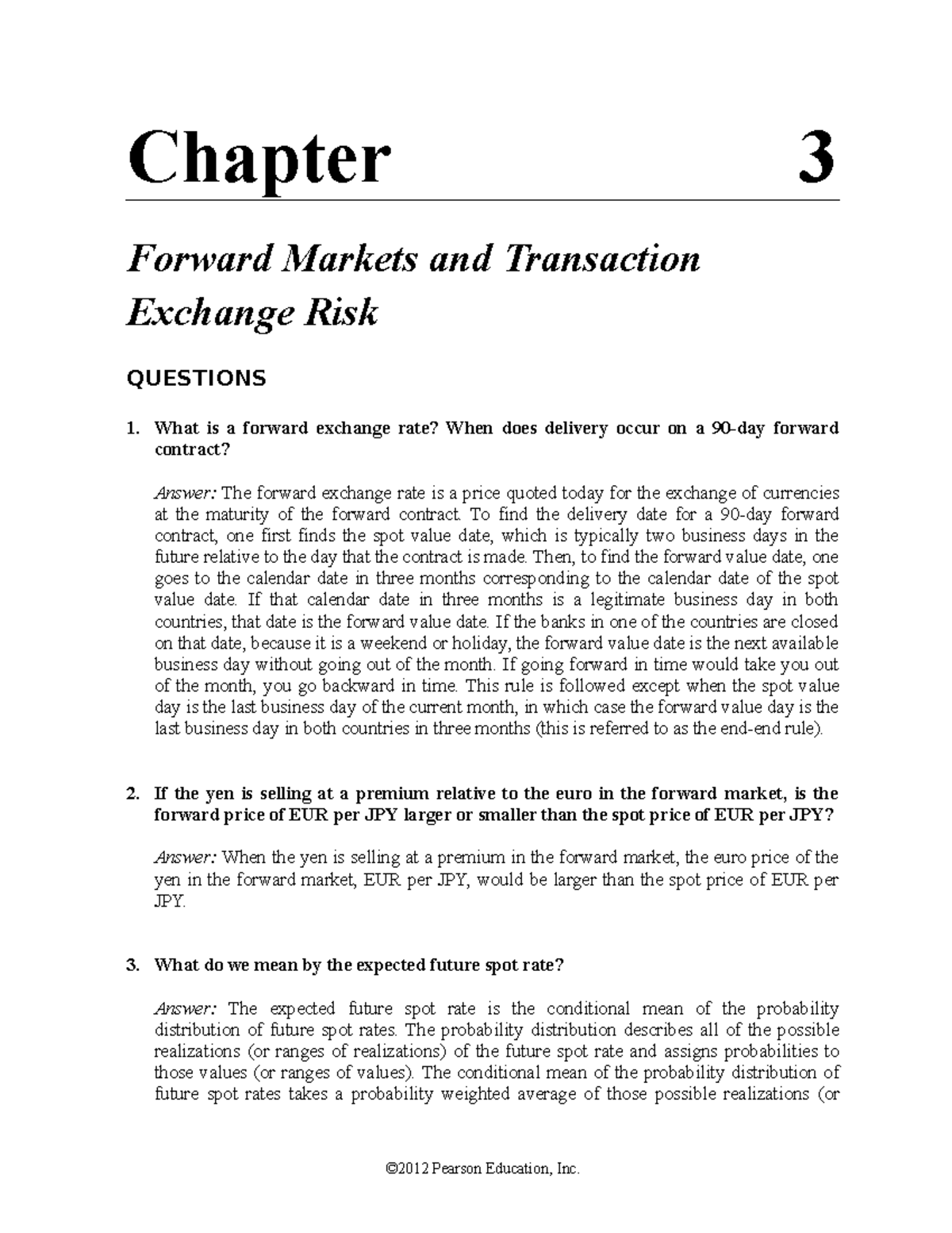 Chapter 3 - Tutorial Solutions - Chapter 3 Forward Markets and Transaction Exchange Risk ...