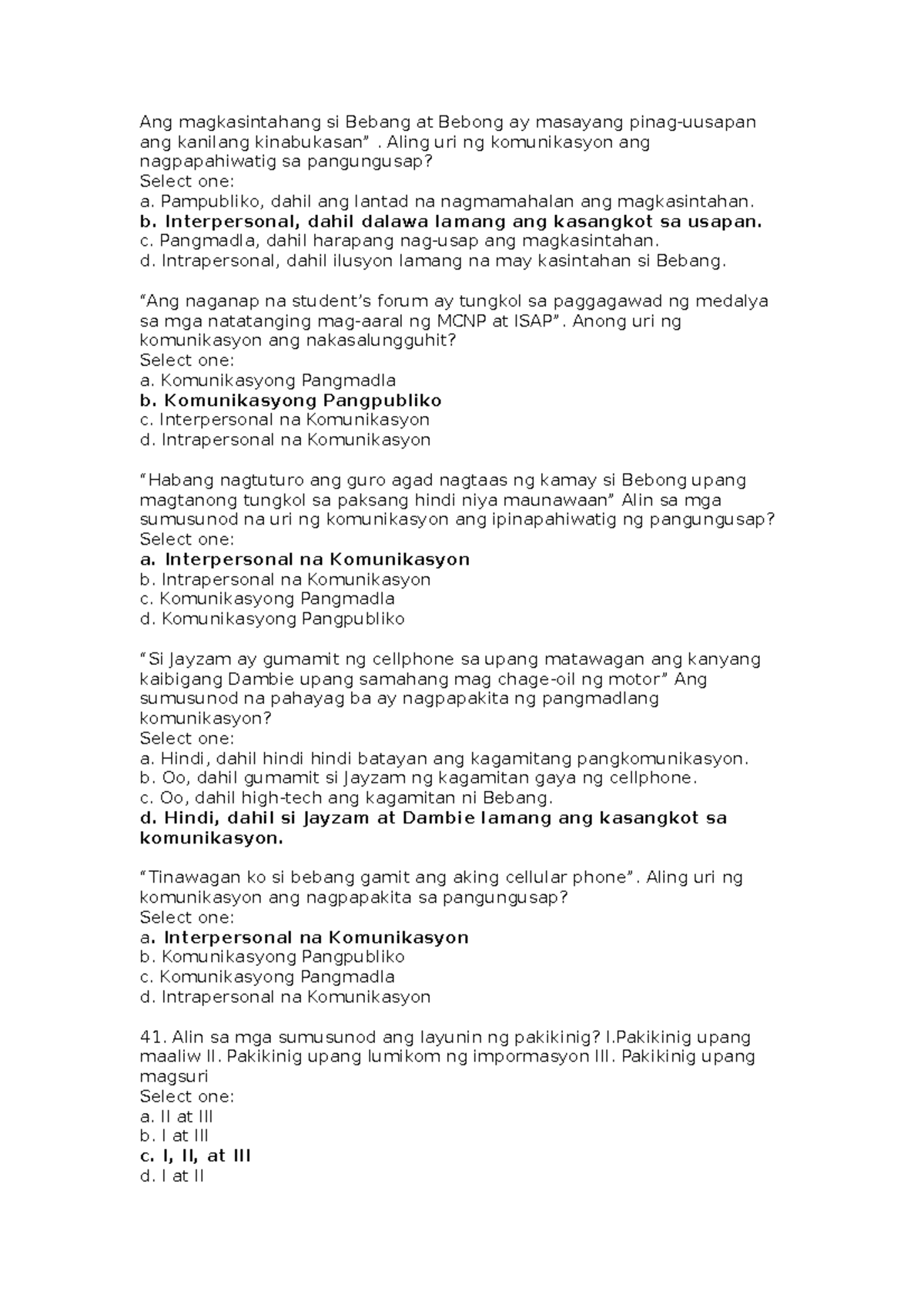 Filipino Midterm EXAM - none - Ang magkasintahang si Bebang at Bebong ...