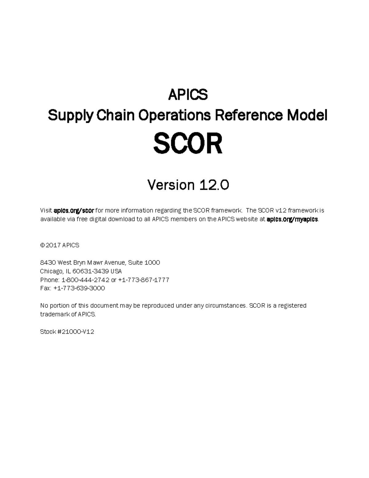 SCOR v11 Framework Introduction - APICS Supply Chain Operations ...