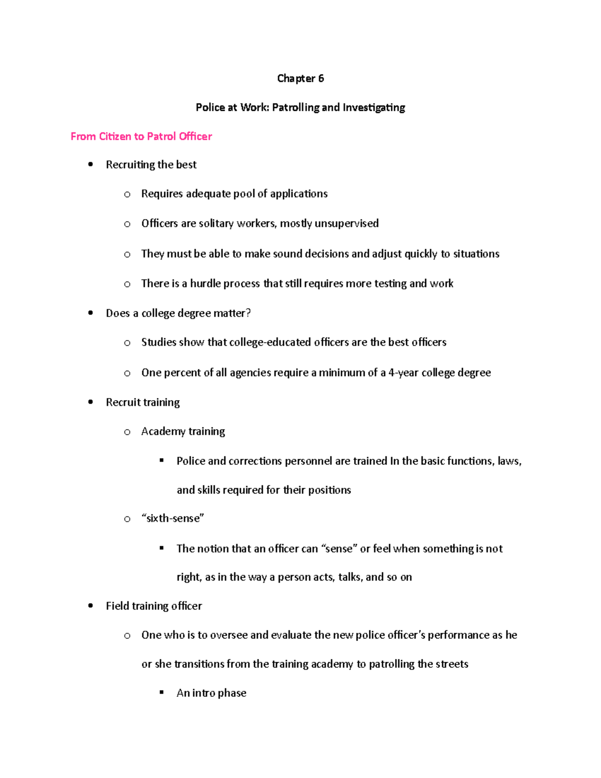 Chapter 6 CJ 101 - police at work: patrolling and investigating ...