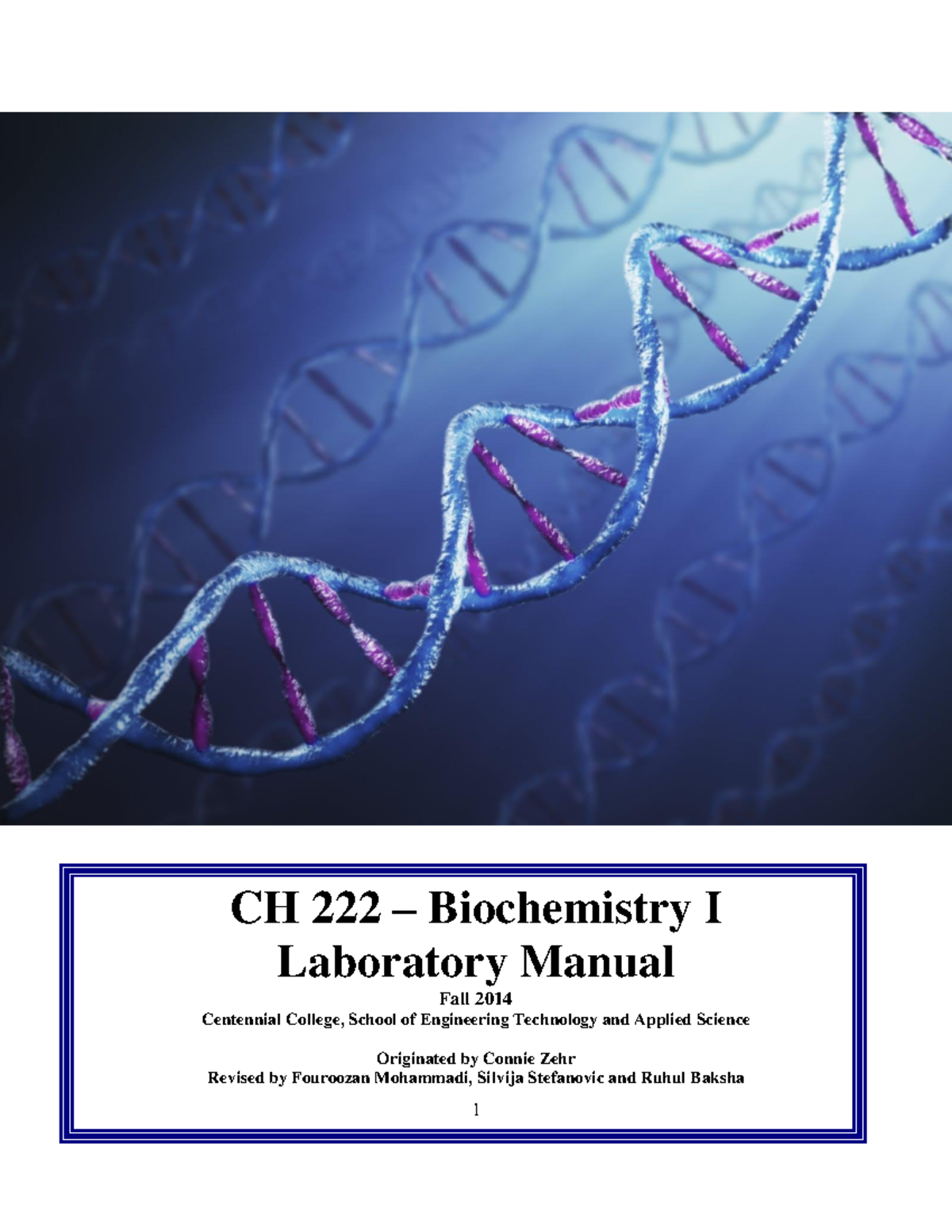 CH222 LAB Manual Fall 2020 biochemistry - CH 222 – Biochemistry I ...