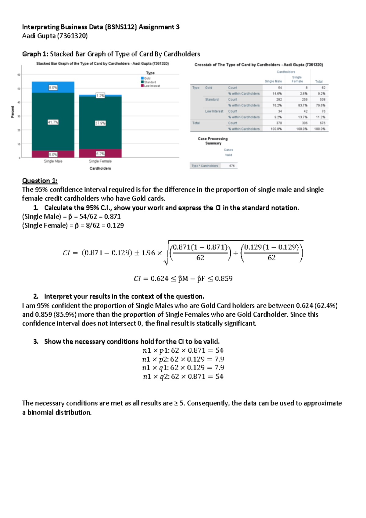 Assignment 3 - BSNS112 - Using SPSS Software for the Assignment - Interpreting Business Data ...