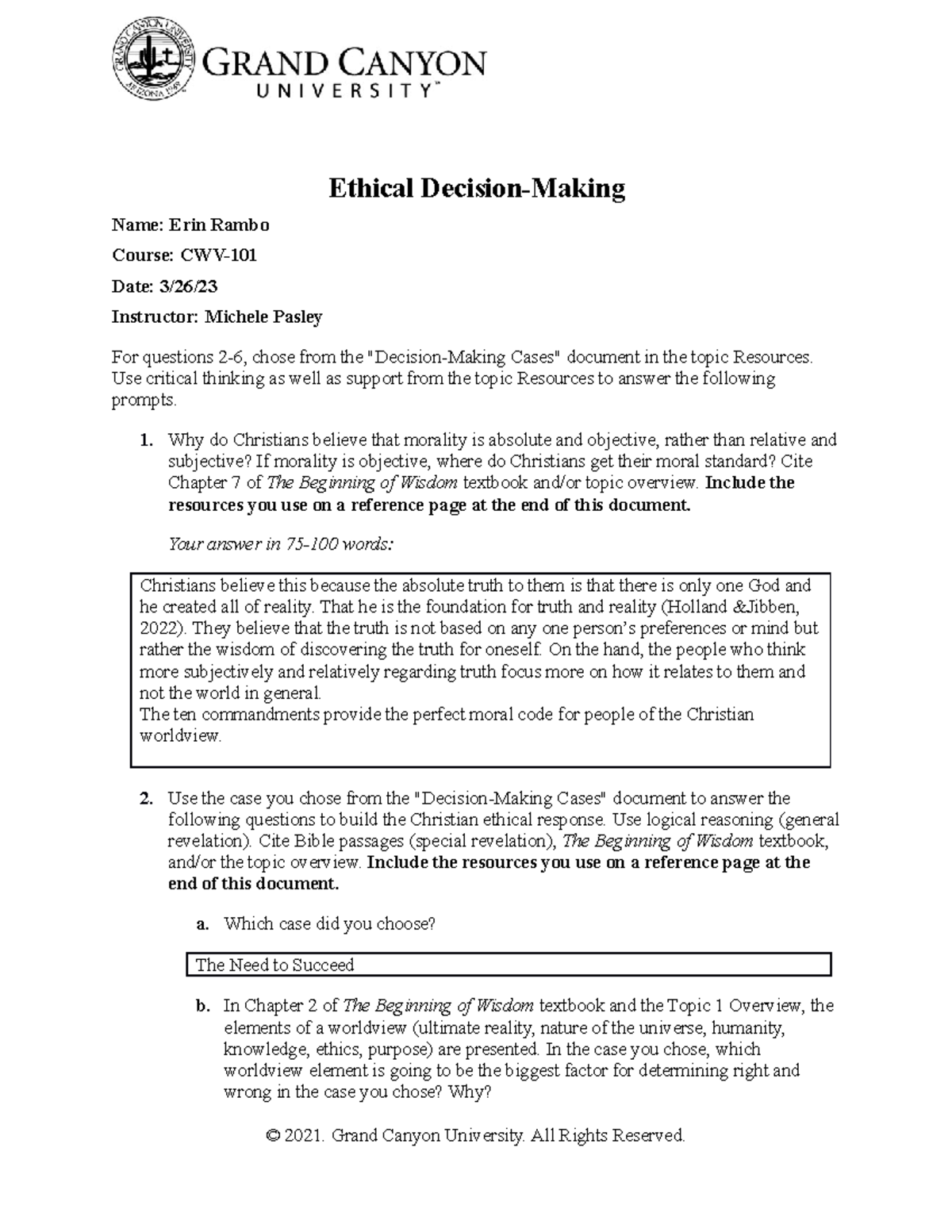 CWV 101 301 RS T6 T7Ethical Decision Making - Ethical Decision-Making ...