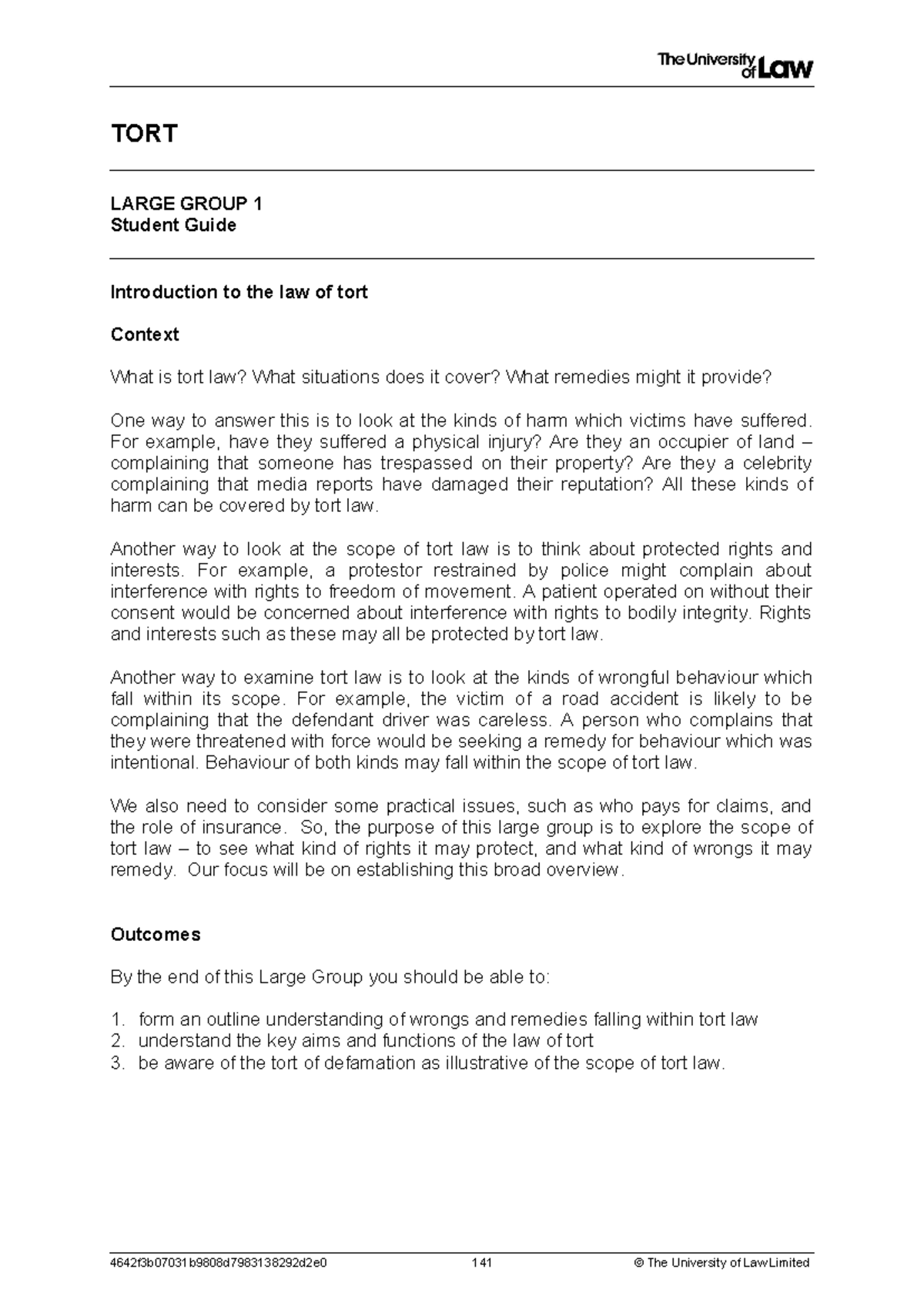 Student guide 1 tort - LG1 TORT - TORT LARGE GROUP 1 Student Guide ...