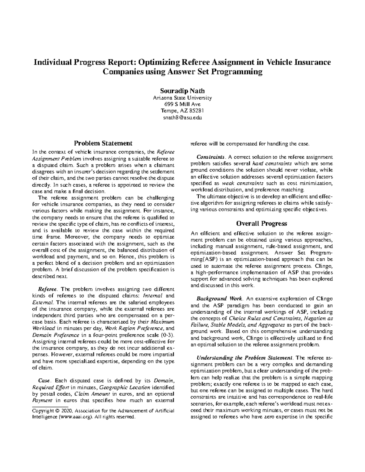 Souradip Nath Project Milestone 3 - Individual Progress Report: Optimizing Referee Assignment in ...