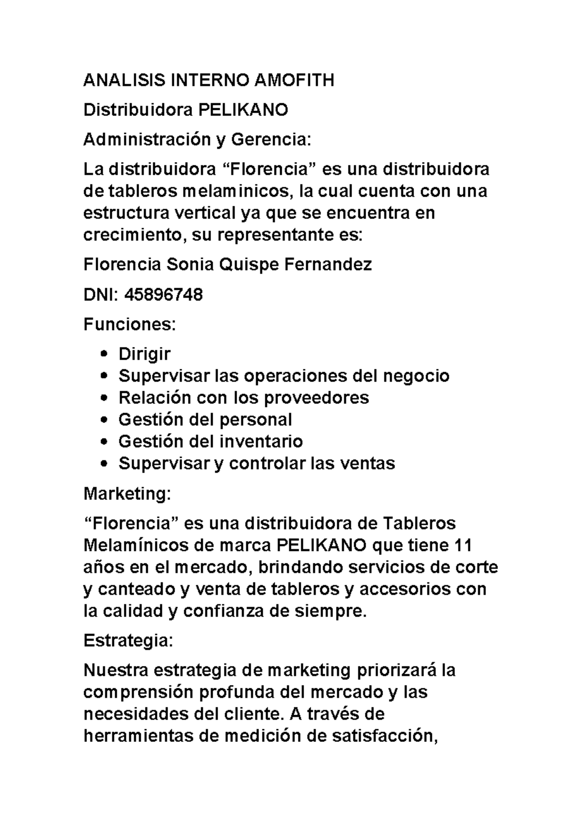 Analisis Interno Amofith - ANALISIS INTERNO AMOFITH Distribuidora ...