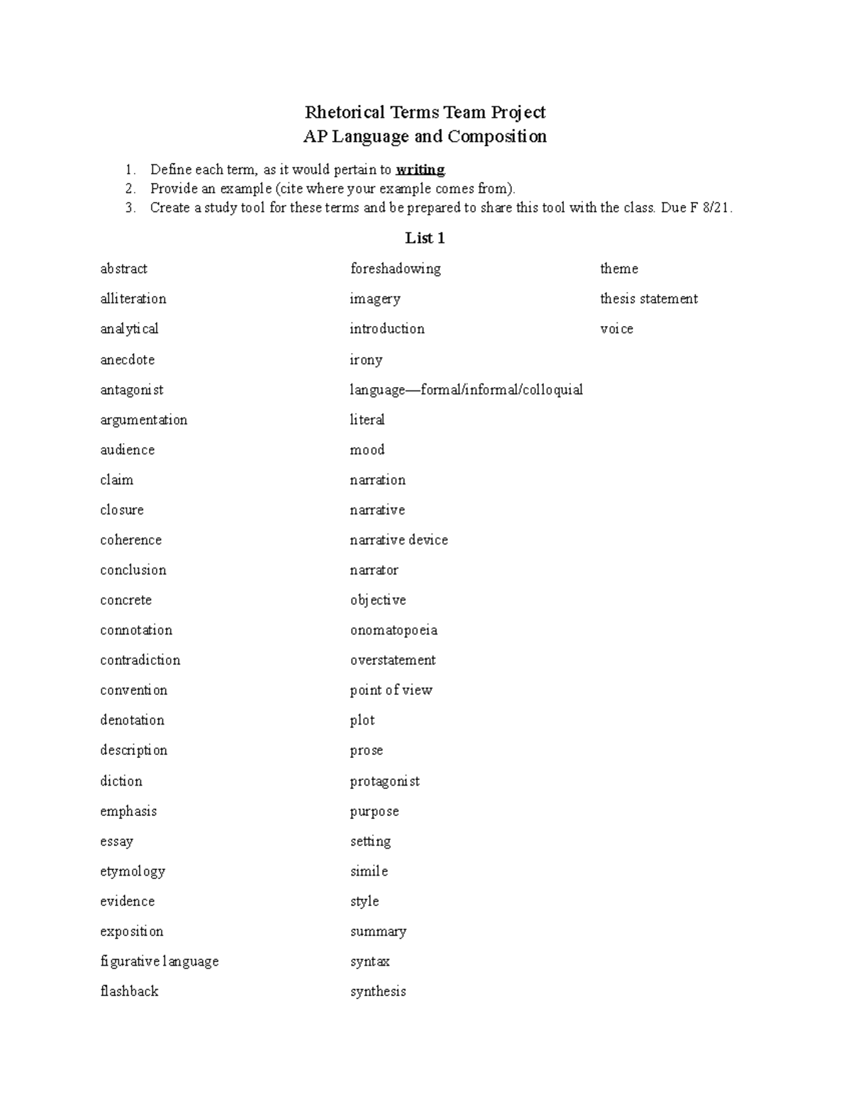 Rhetorical Terms Part 1 - Rhetorical Terms Team Project AP Language and ...