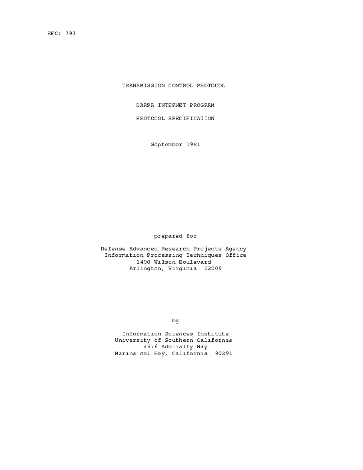 Rfc793 - rfc - RFC: 793 TRANSMISSION CONTROL PROTOCOL DARPA INTERNET PROGRAM PROTOCOL ...