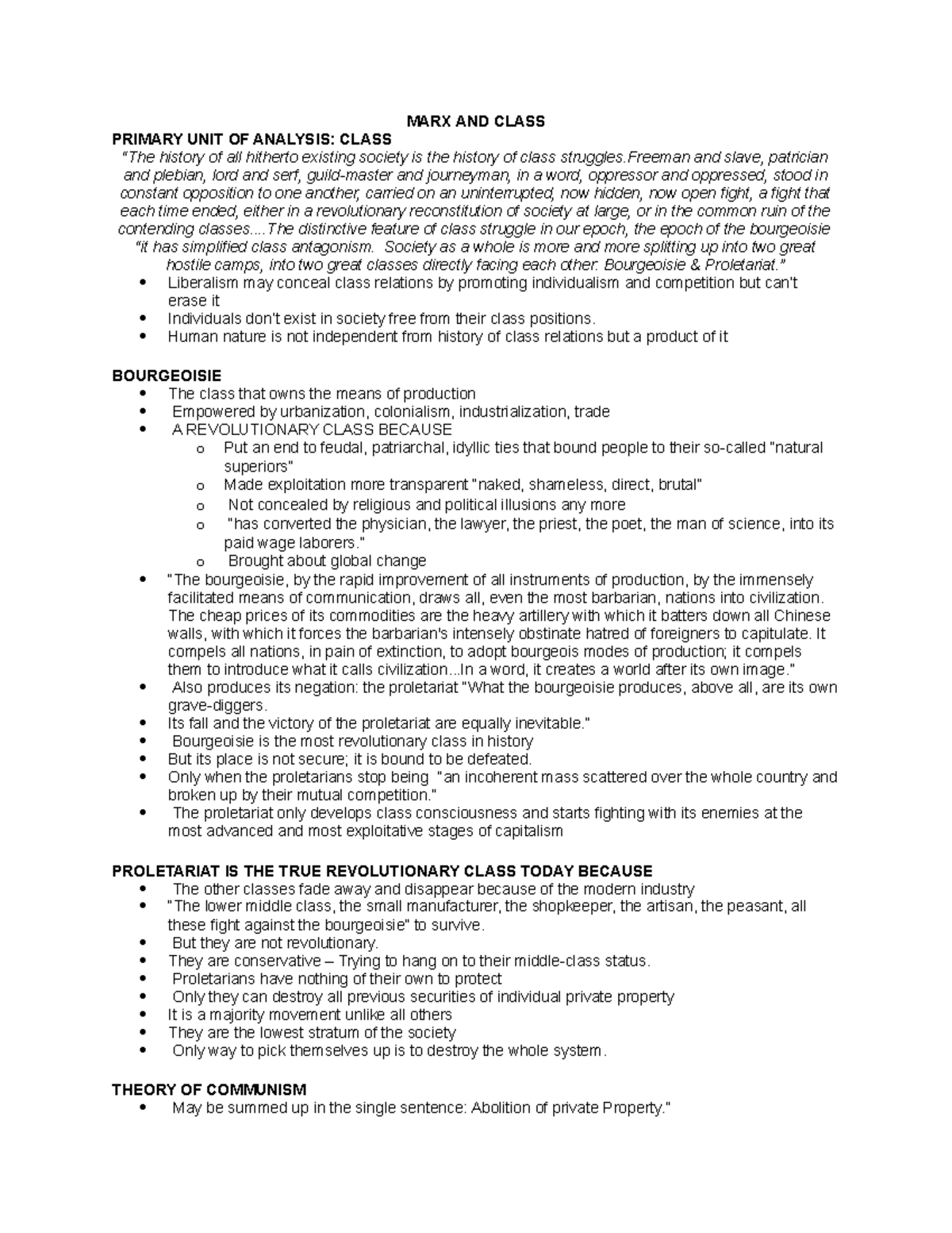 MARX AND Class - Karl Marx Lecture - MARX AND CLASS PRIMARY UNIT OF ...