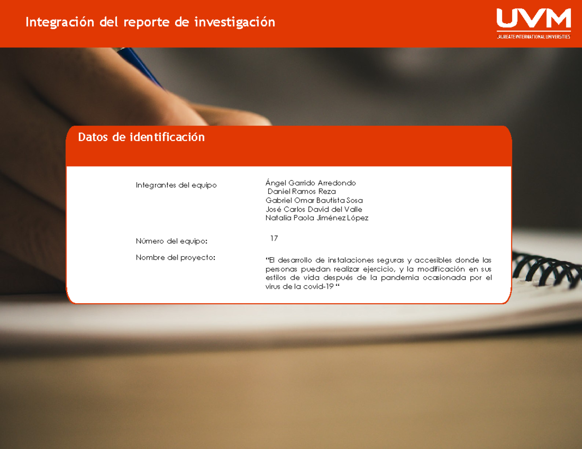 Ejercicio numero 18. Avance del proyecto integral - Datos de iden ...