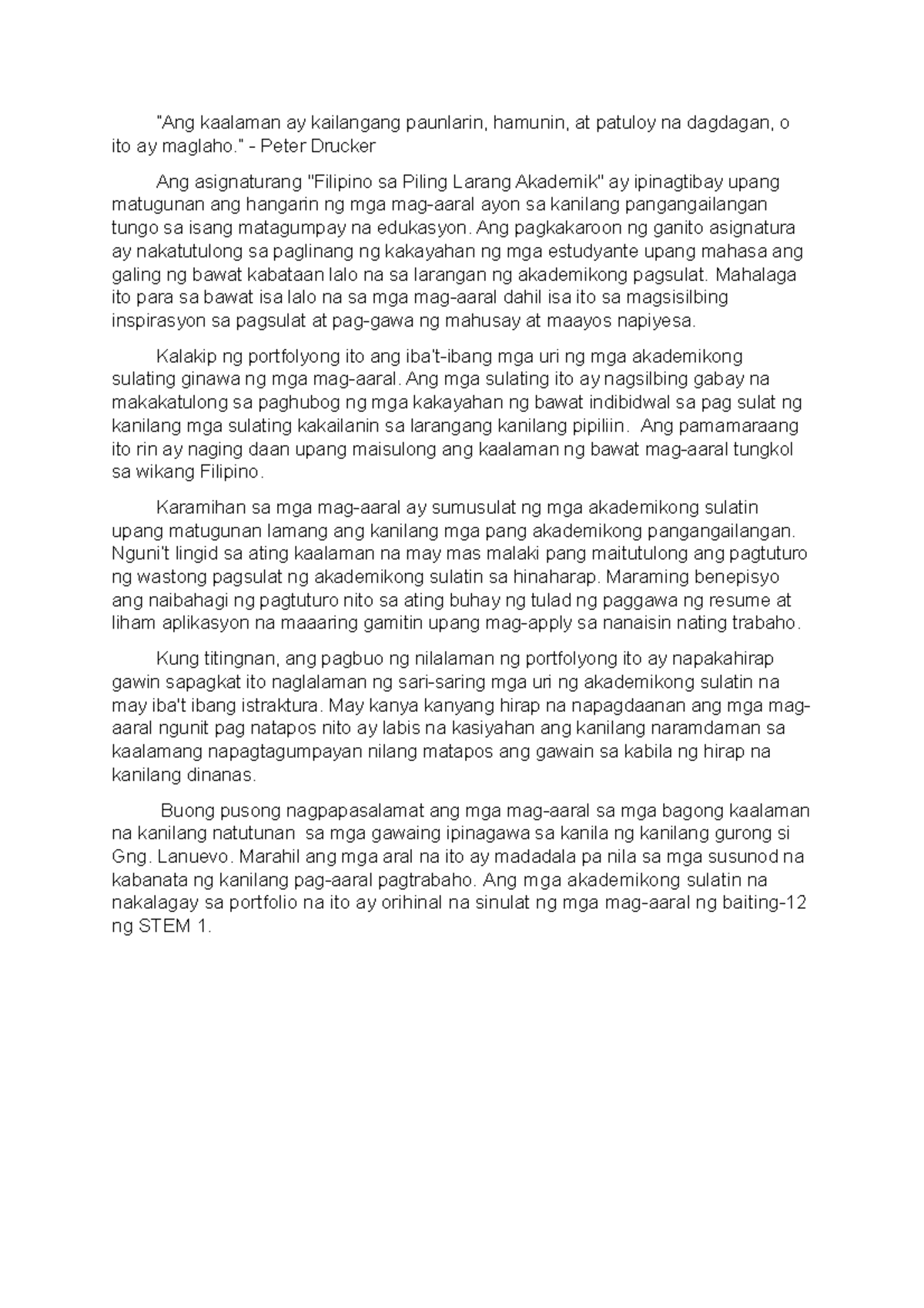 Epilogo - SKZV SLVS - “Ang kaalaman ay kailangang paunlarin, hamunin ...