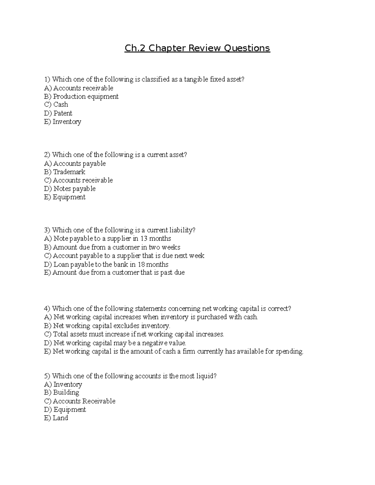 FIN 4001 - Chapter 2 Review Questions - Ch Chapter Review Questions ...