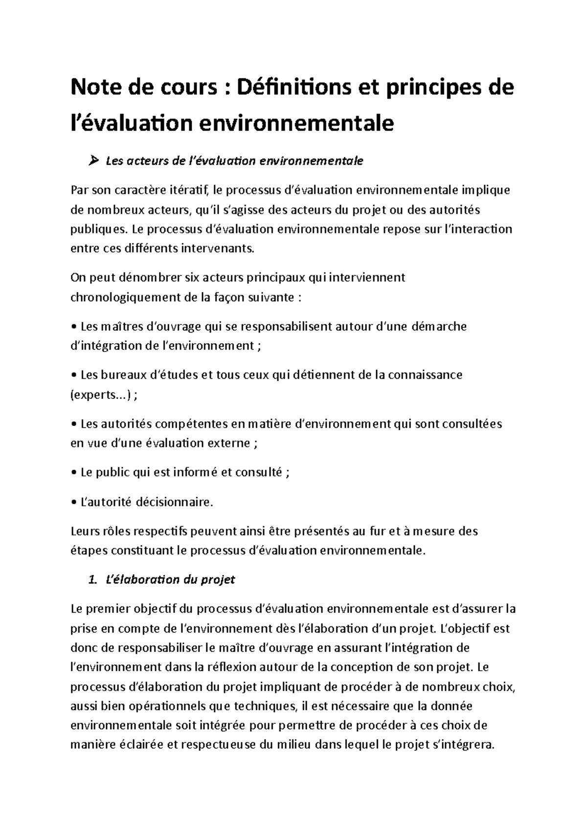 Note de cours-evaluat-environnementale - Note de cours : Définitions et principes de l ...