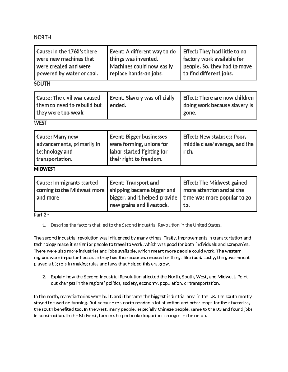 2.01 Industrialization Changes America - NORTH Cause: In the 1760’s ...
