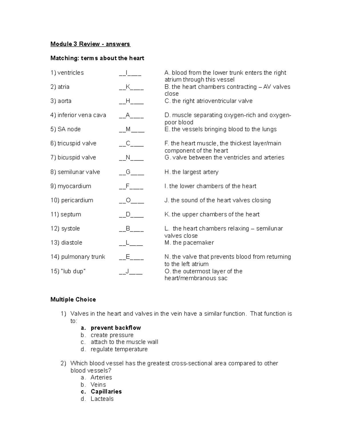 Module 3 Review answers - Module 3 Review - answers Matching: terms ...