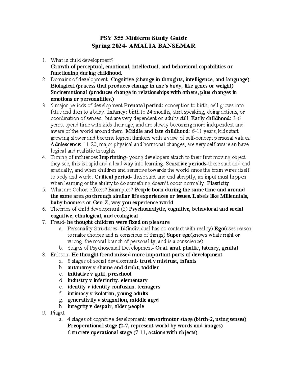 Midterm Study Guide Psy 355 - PSY 355 Midterm Study Guide Spring 2024- AMALIA BANSEMAR What is ...