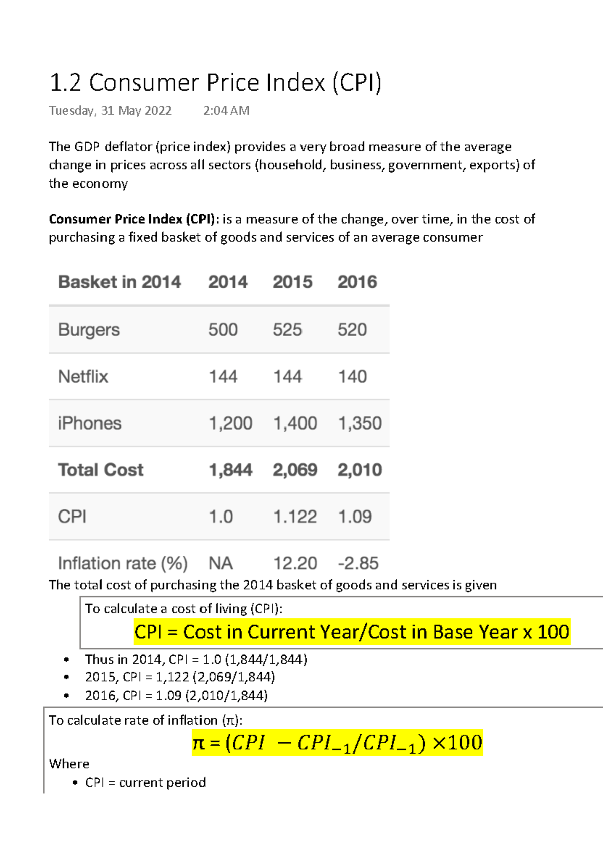1.2 Consumer Price Index (CPI) - The GDP deflator (price index ...