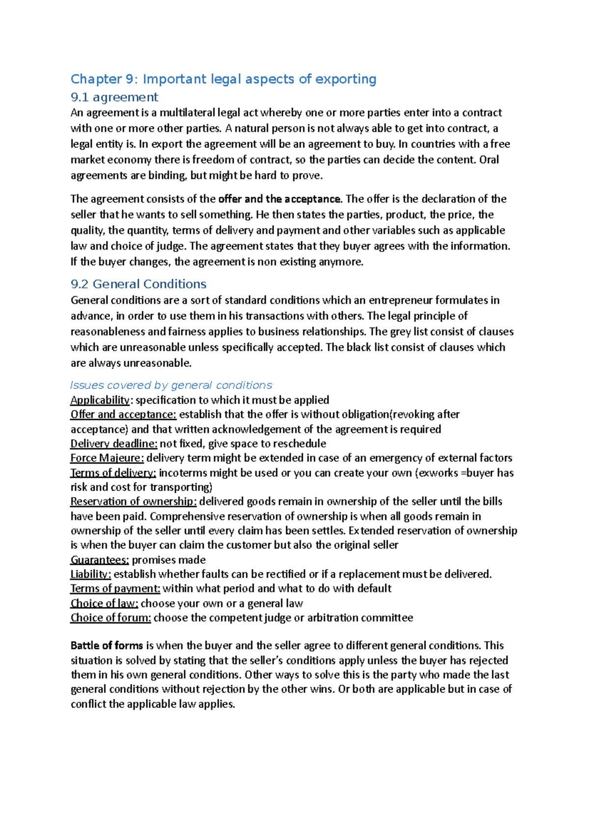 Samenvatting Export Management - Chapter 9: Important legal aspects of ...