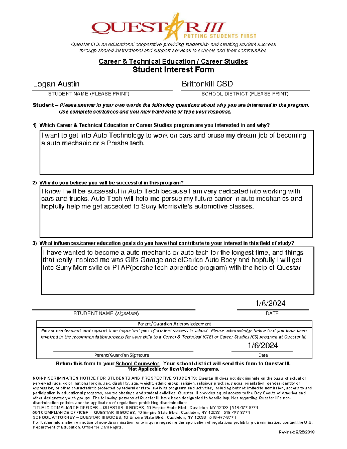 Student Interest Fillable Form - Questar III is an educational ...