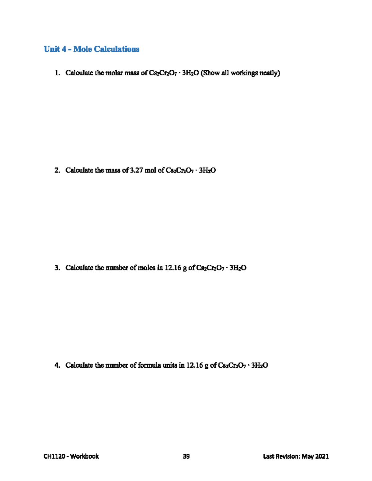 Workbook Unit 4 Mole Calculations Questions CH1120 StuDocu workbook-unit-4-mole-calculations-questions-ch1120-studocu