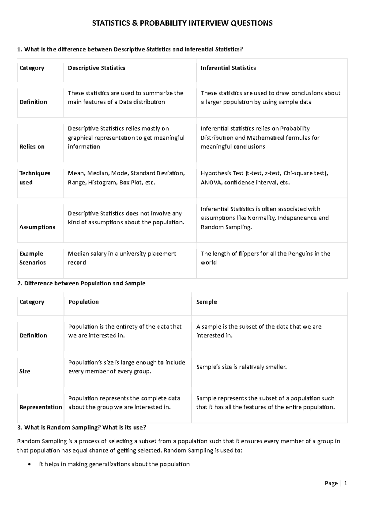 Statistics & Probability Interview Questions - STATISTICS & PROBABILITY INTERVIEW QUESTIONS What ...