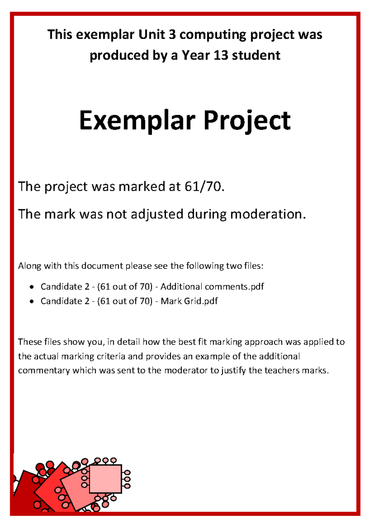 Candidate 2 - (61 out of 70) - Project writeup - This exemplar Unit 3 ...