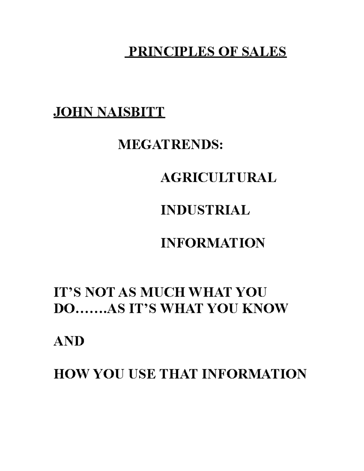 Principles Of Sales - Lecture notes - Bus 357 - PRINCIPLES OF SALES ...