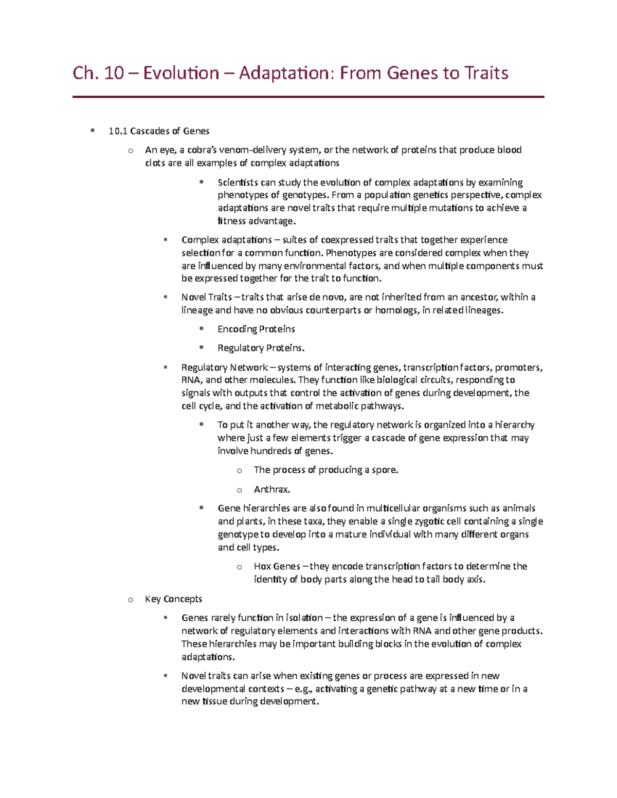 Evolution Ch10 - Harris, Chapter Summaries - Ch. 10 – Evolution ...