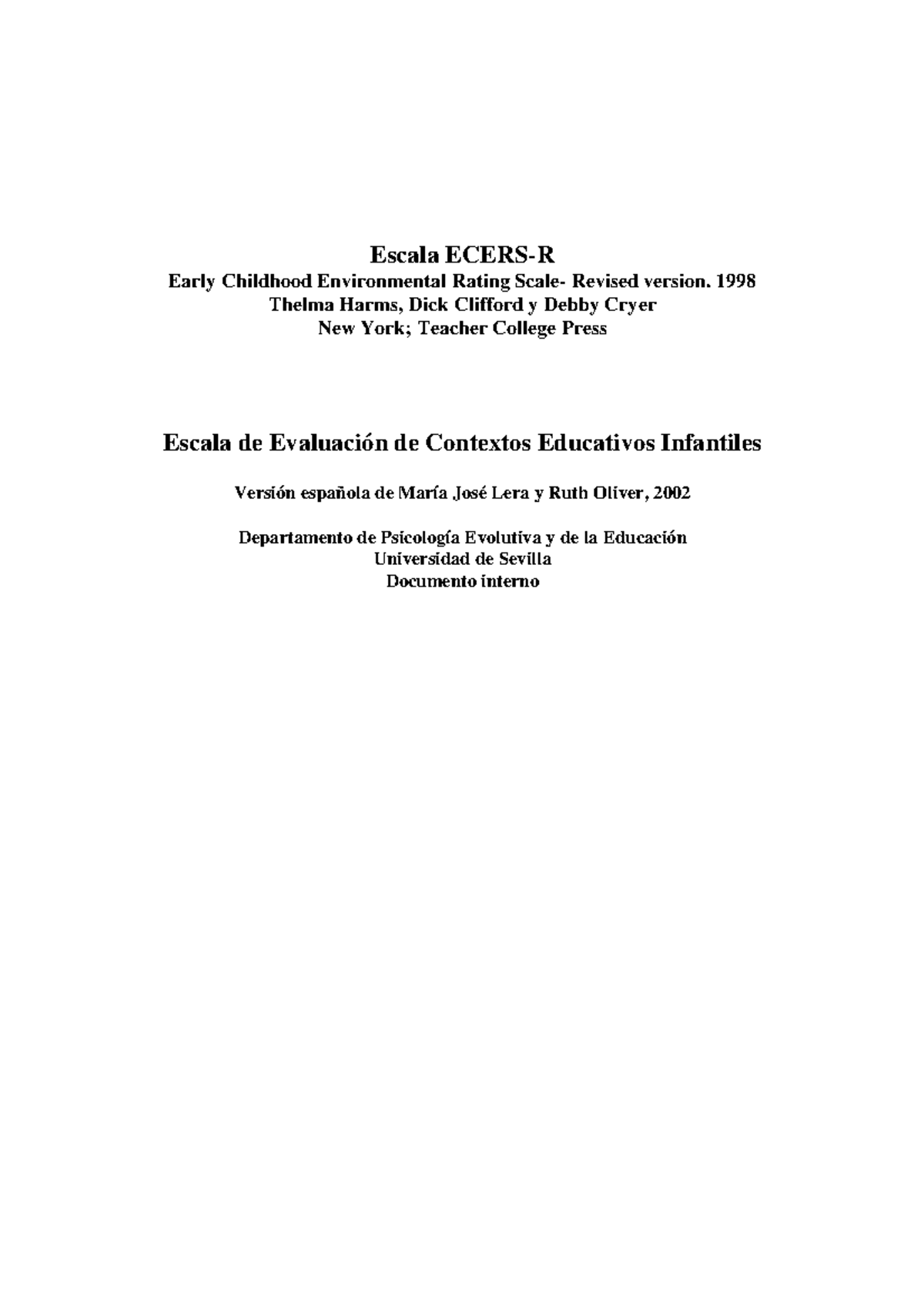 ESCALA DE ECERS-R - Escala ECERS-R Early Childhood Environmental Rating ...