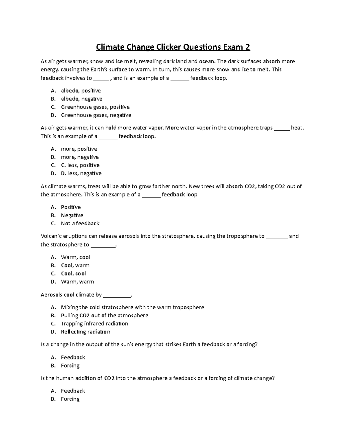 Climate Change Clicker Questions Exam 2 Complete - Climate Change ...
