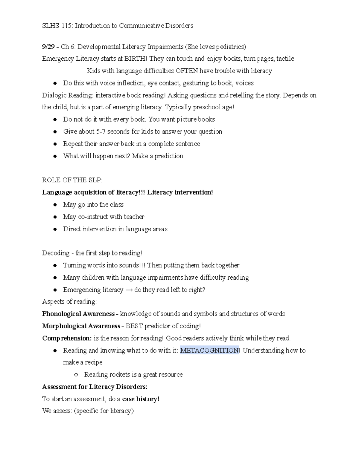 Intro to Comm Disorders - Chapter 6- Developmental Literacy Impairments ...