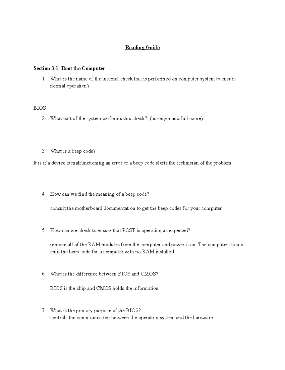 Reading Guide - 3 Finished - Reading Guide Section 3: Boot the Computer ...