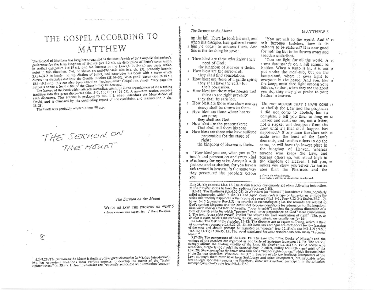 Matthew - Lecture Notes - The Sermon on the Mount MATTHEW 5 THE GOSPEL ...