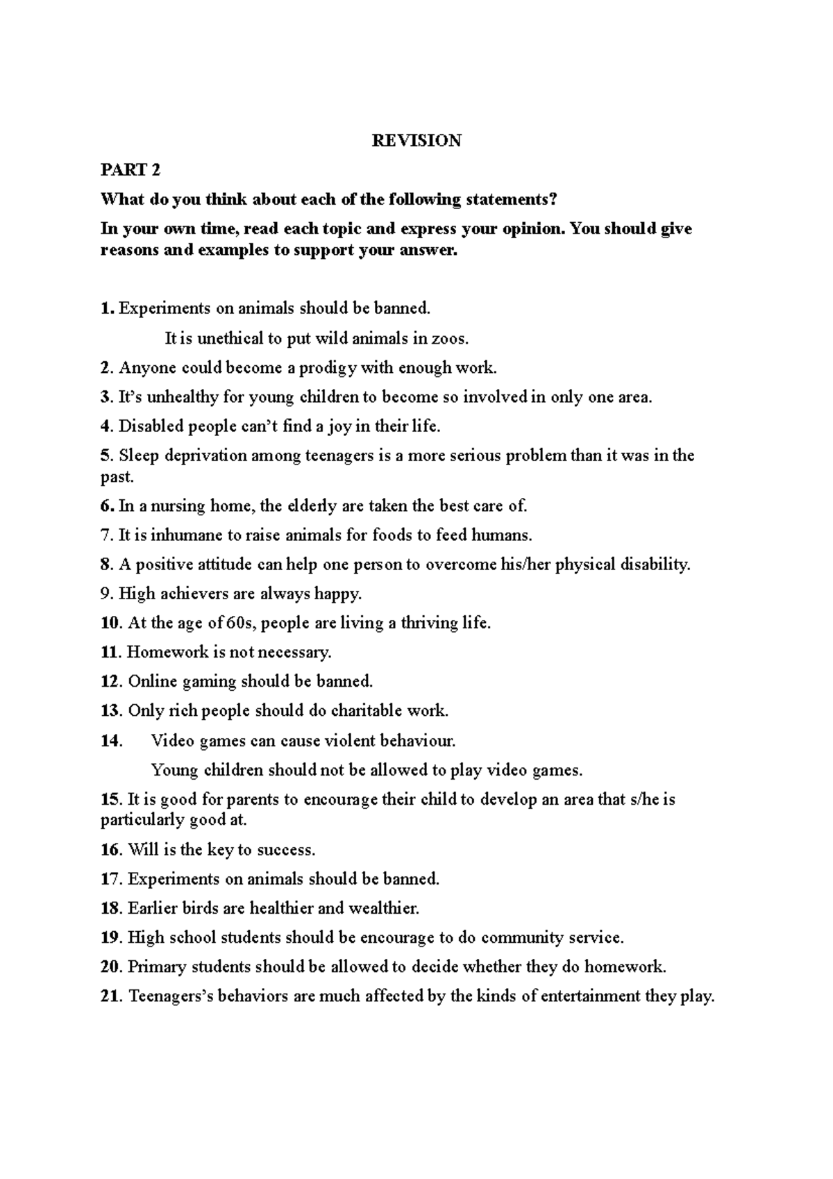 Speaking-4- Revision-part-2 - REVISION PART 2 What do you think about ...