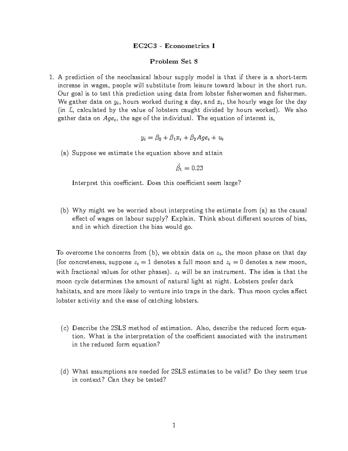 EC2C3 ps8 - problemset 8 - EC2C3 - Econometrics I Problem Set 8 A prediction of the neoclassical ...