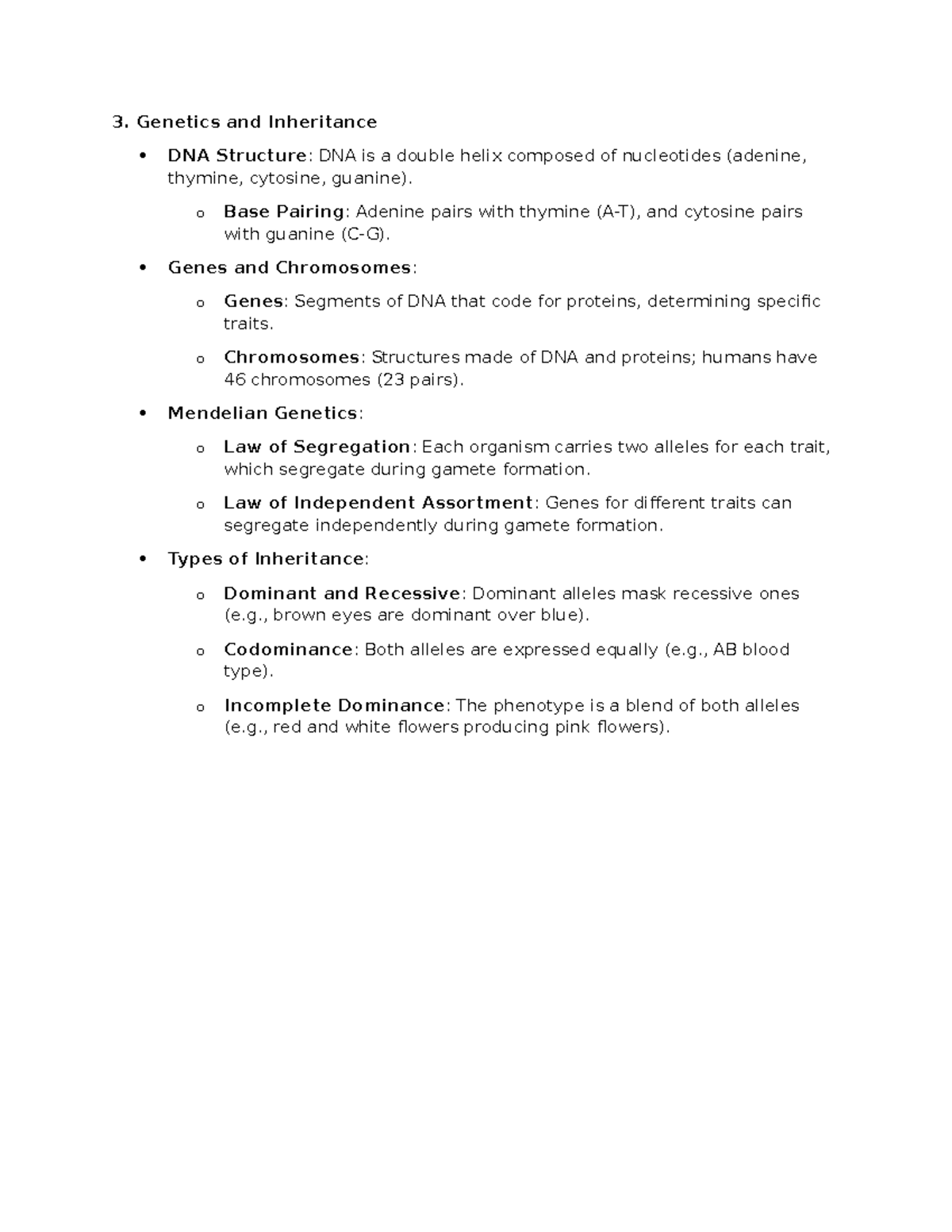 Biology Note 3 - Genetics and Inheritance DNA Structure: DNA is a ...